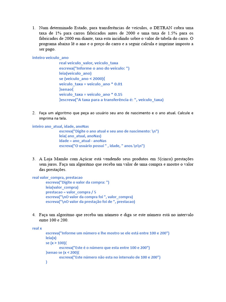 Exercícios 2 Portugol | PDF