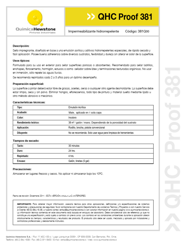 381 Impermeabilizante QHC Proof 381 | PDF | Pintar | Materiales