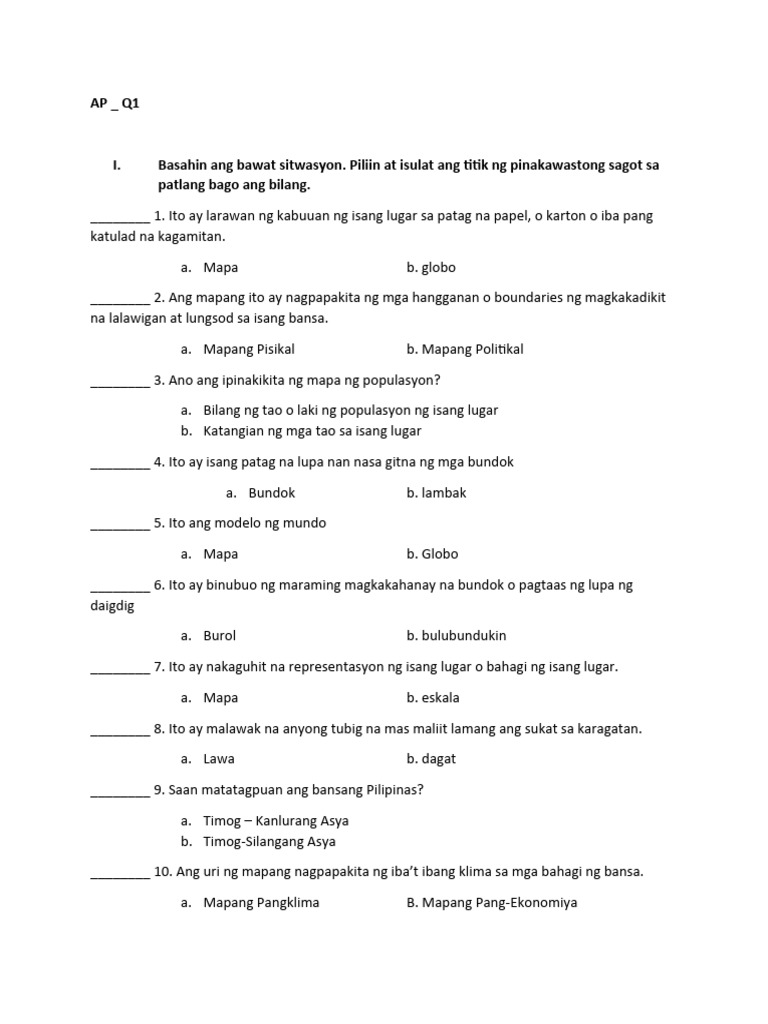 AP - Periodical Test Q1 Grade 3 | PDF