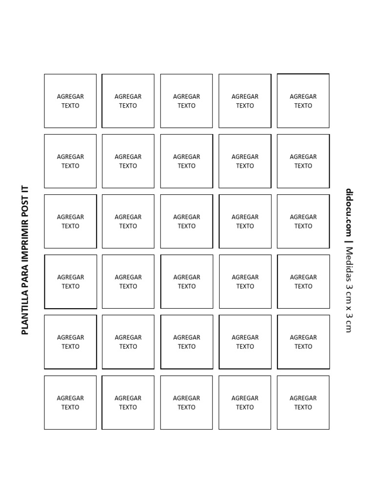 Plantilla para Imprimir Post It 3x3 cm | PDF