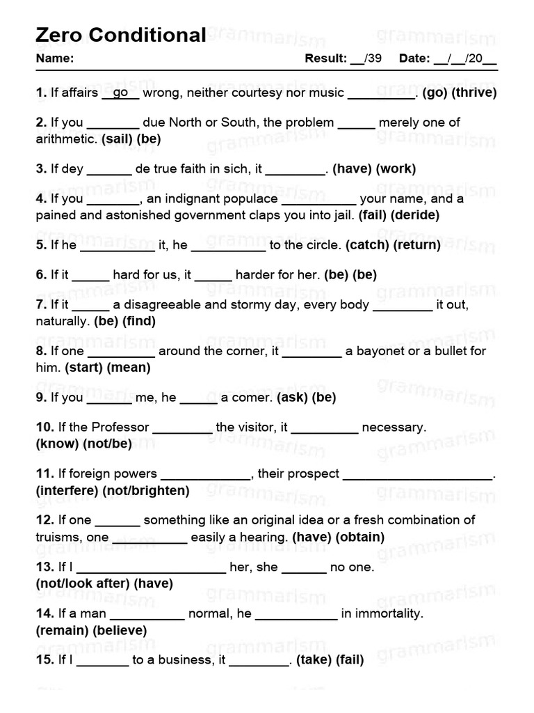 Grammarism Zero Conditional Test 3 1480705 | PDF