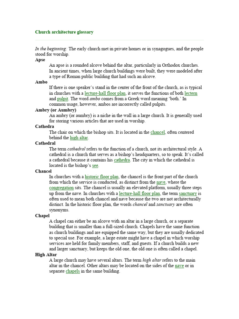 Church Architecture Terms | PDF | Social Science