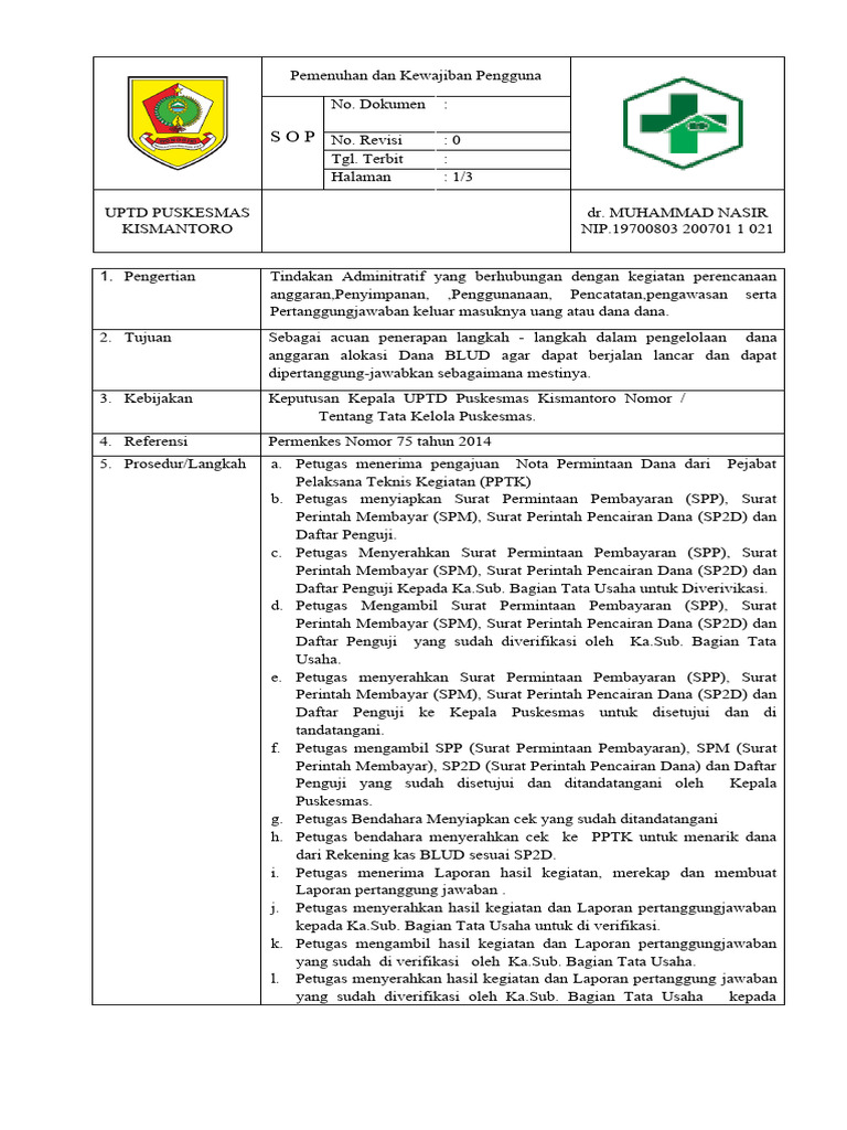 SOP Pengelolaan BLUD | PDF | Bisnis | Pengelolaan Keuangan & Uang
