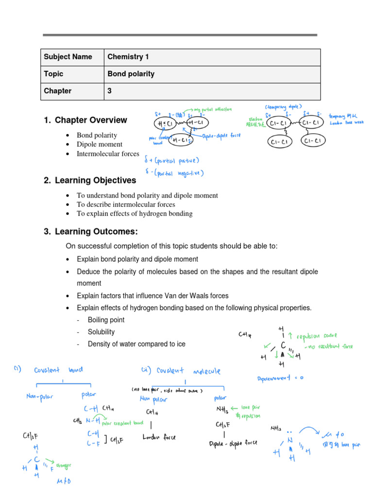 Notes - Bond Polarity | PDF | Chemical Polarity | Chemical Bond