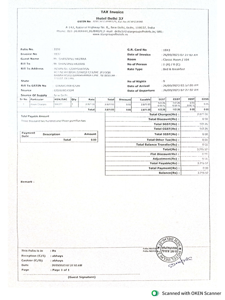 Delhi 37 Invoice | PDF
