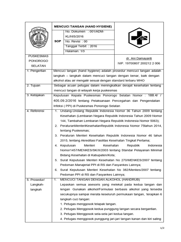 1 Sop Mencuci Tangan Hand Hygiene Po Sel | PDF