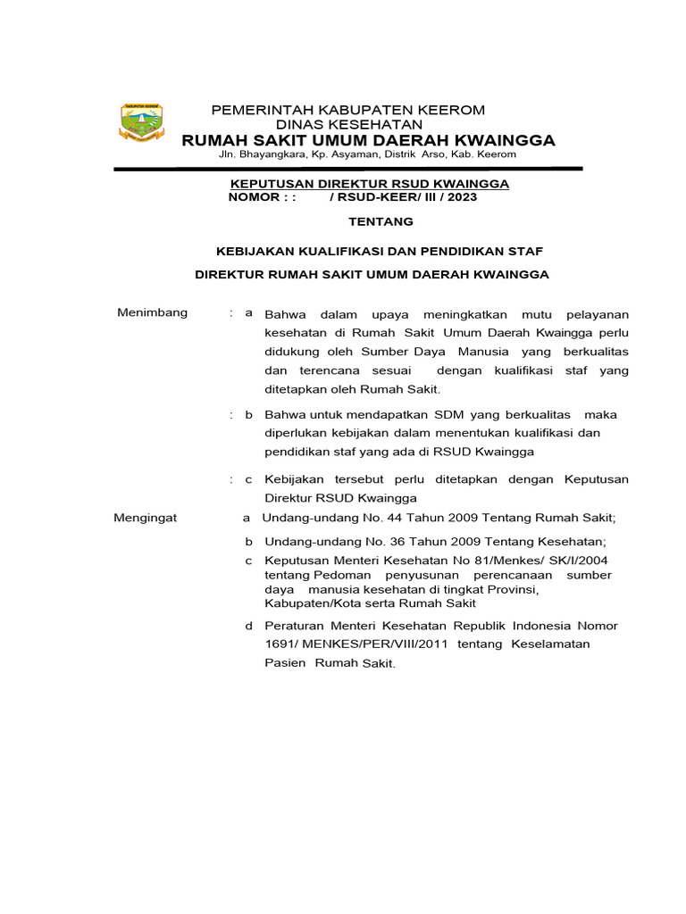 Kebijakan Kualifikasi Dan Pendidikan Staf | PDF