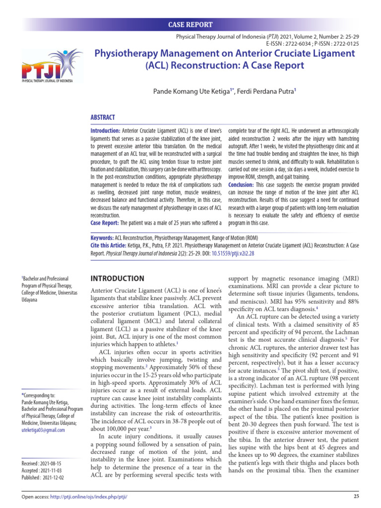 Physiotherapy Management On Anterior Cru | PDF | Knee | Anatomical ...