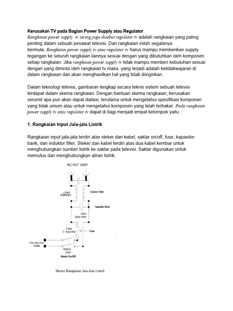 Kerusakan TV Pada Bagian Power Supply Atau Regulator | PDF