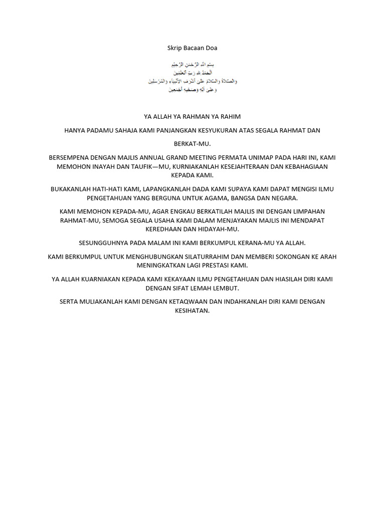 Skrip Bacaan Doa | PDF