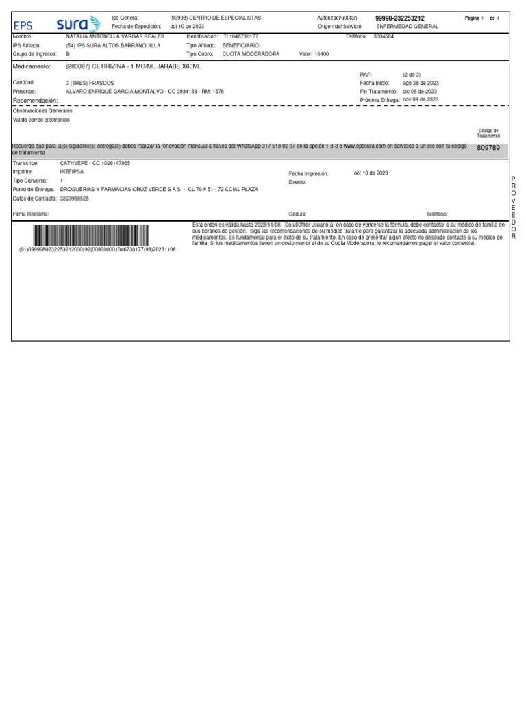 Orden MEDICAMENTO | PDF