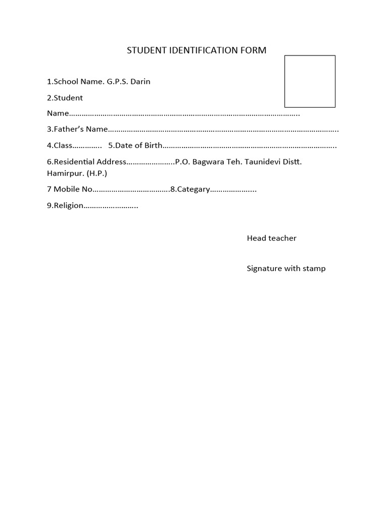 Student Identification Form | PDF