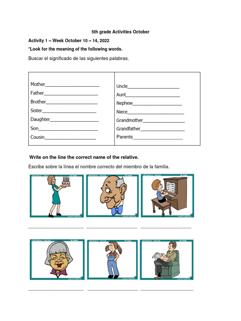 5th Grade October Family Activities | PDF