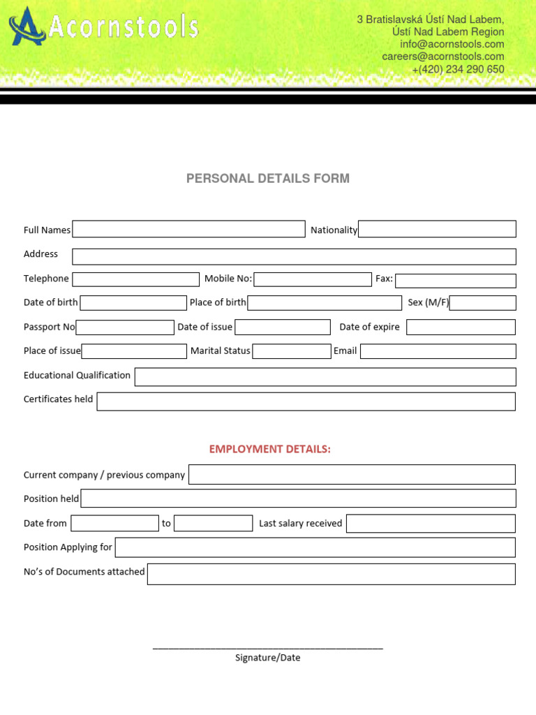 Acorns Details Form | PDF