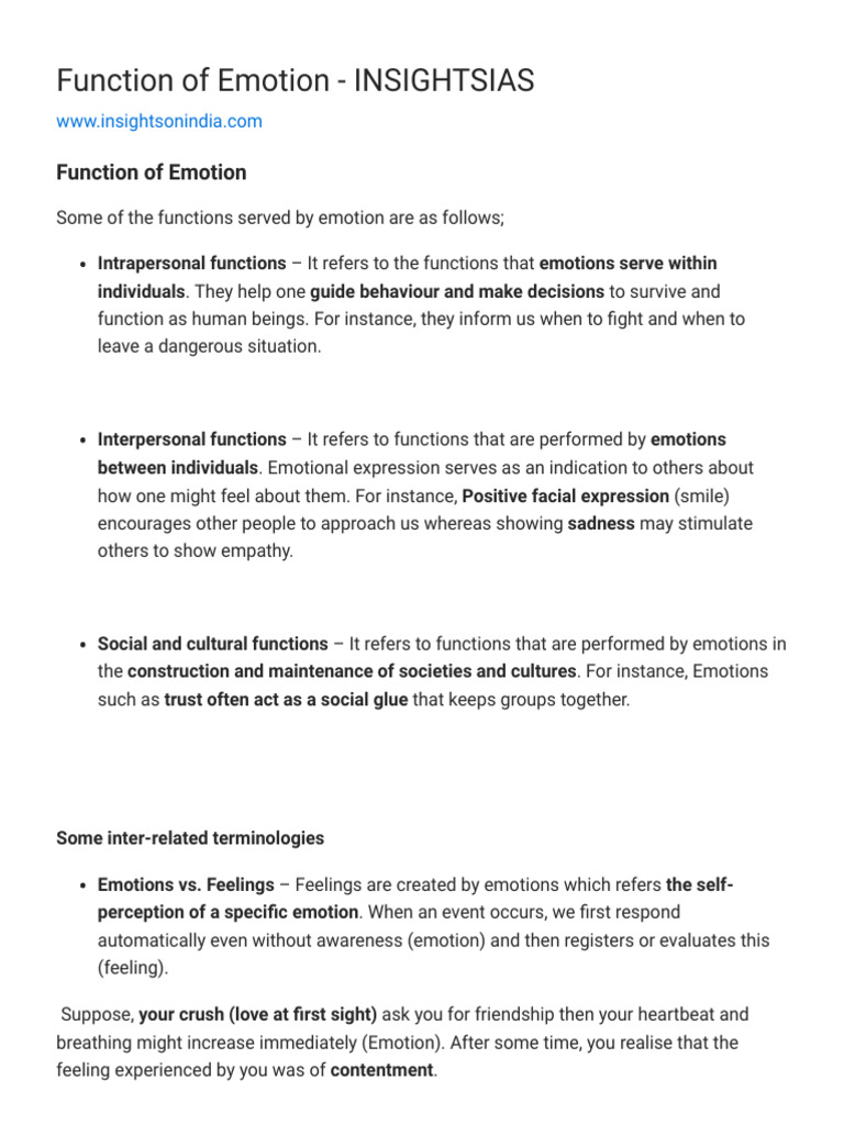 Function of Emotion - INSIGHTSIAS | PDF | Emotions | Feeling