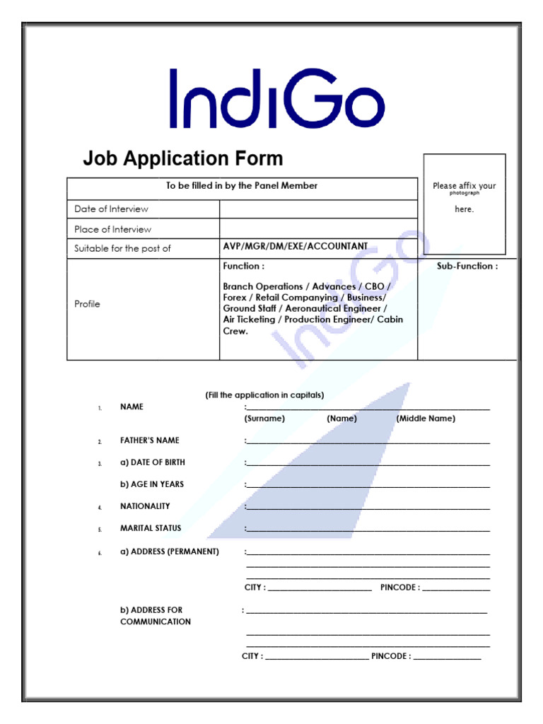 Indigo Air LinesJob Application Form | PDF | Government | Justice