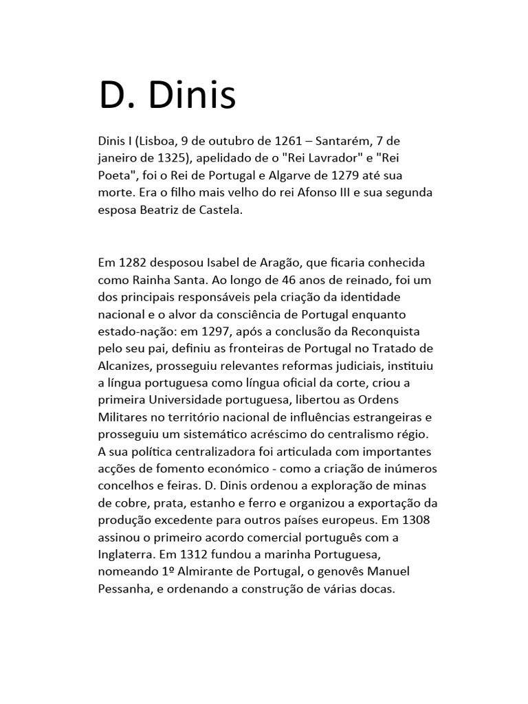 Trabalho Sobre D. Dinis | PDF