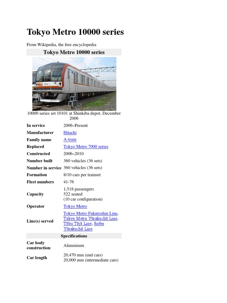 Tokyo Metro 10000 Series | PDF | Rapid Transit | Transportation Engineering