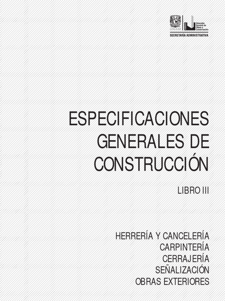 Especif Grales Construccion 2023 Libro III Herreria-Canceleria, Carpinteria, Cerrajeria ...