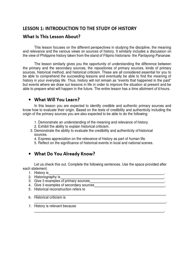 LESSON 1 Introduction To The Study of History | PDF | Historiography ...