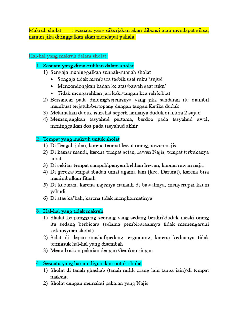 Makruh Sholat | PDF