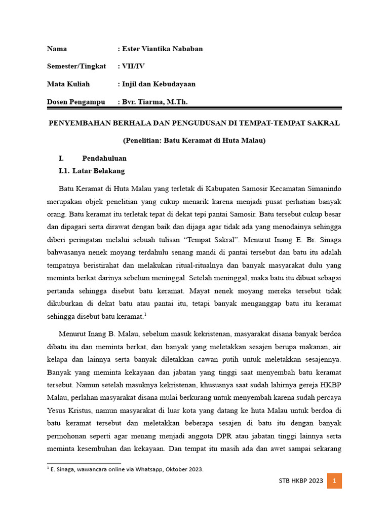PENYEMBAHAN BERHALA DAN PENGUDUSAN DI TEMPAT-TEMPAT SAKRAL (Penelitian ...
