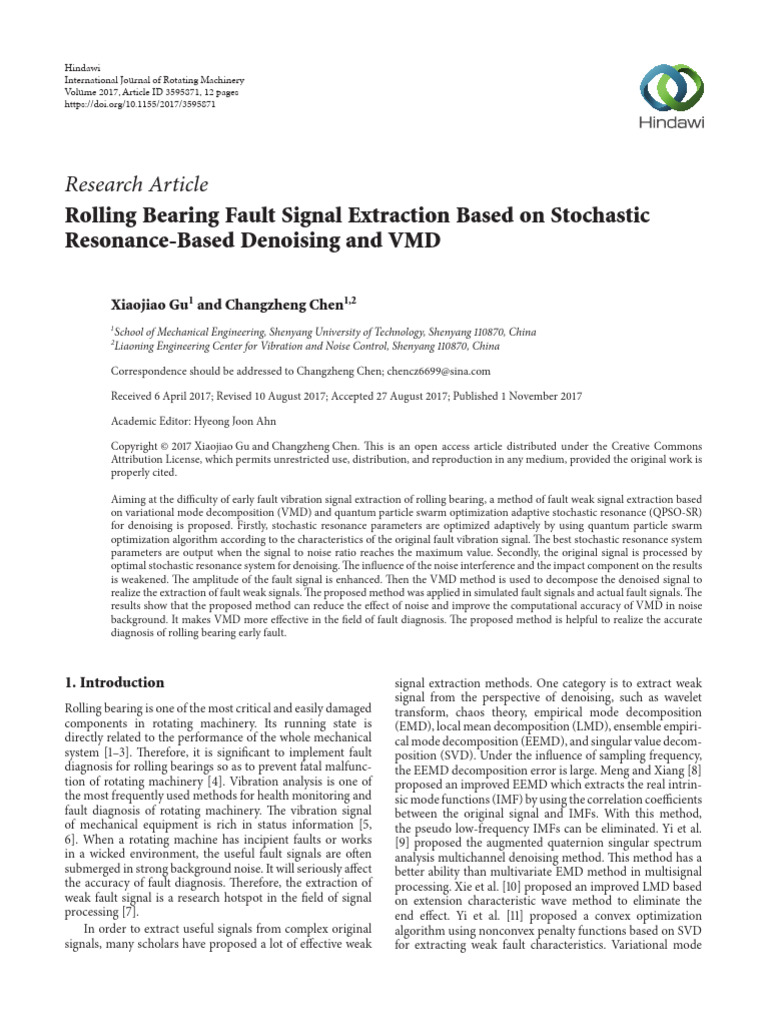 Research Article Rolling Bearing Fault Signal Extraction Based On