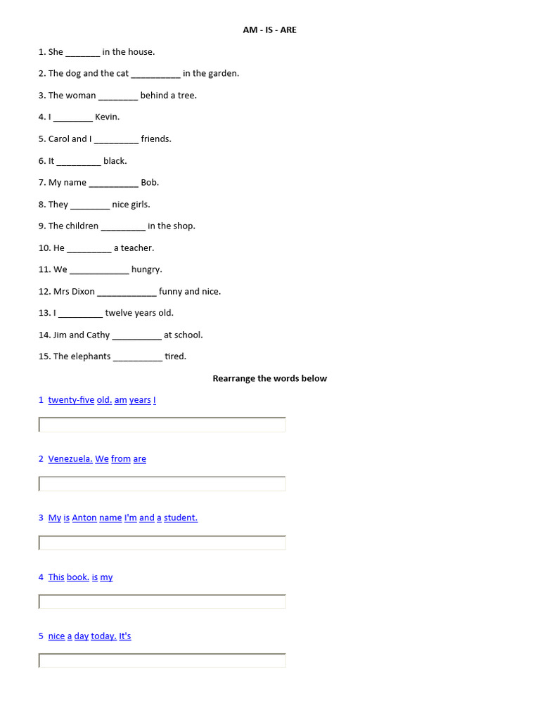Am, Is, Are Exercises | PDF