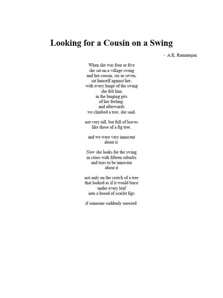 Looking For A Cousin On A Swing by A.K Ramanujan | PDF