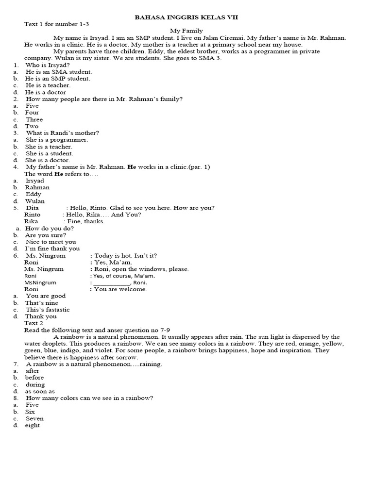 Bahasa Inggris Kelas Vii | PDF | Rainbow | Mouse