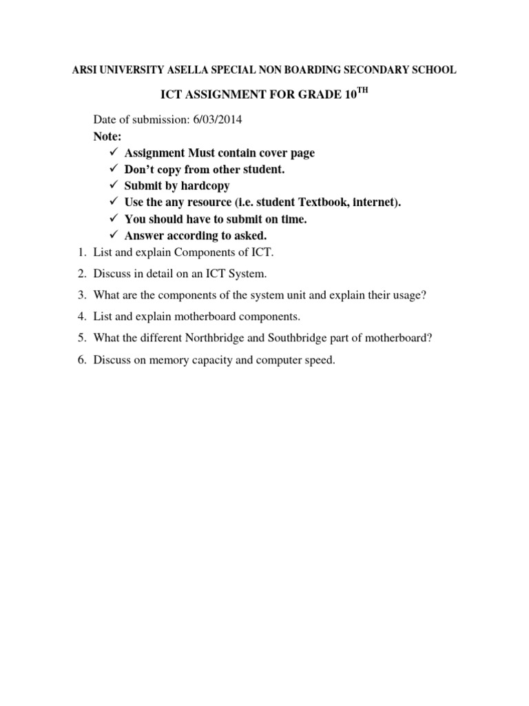 ICT Assignment For Grade 10th | PDF