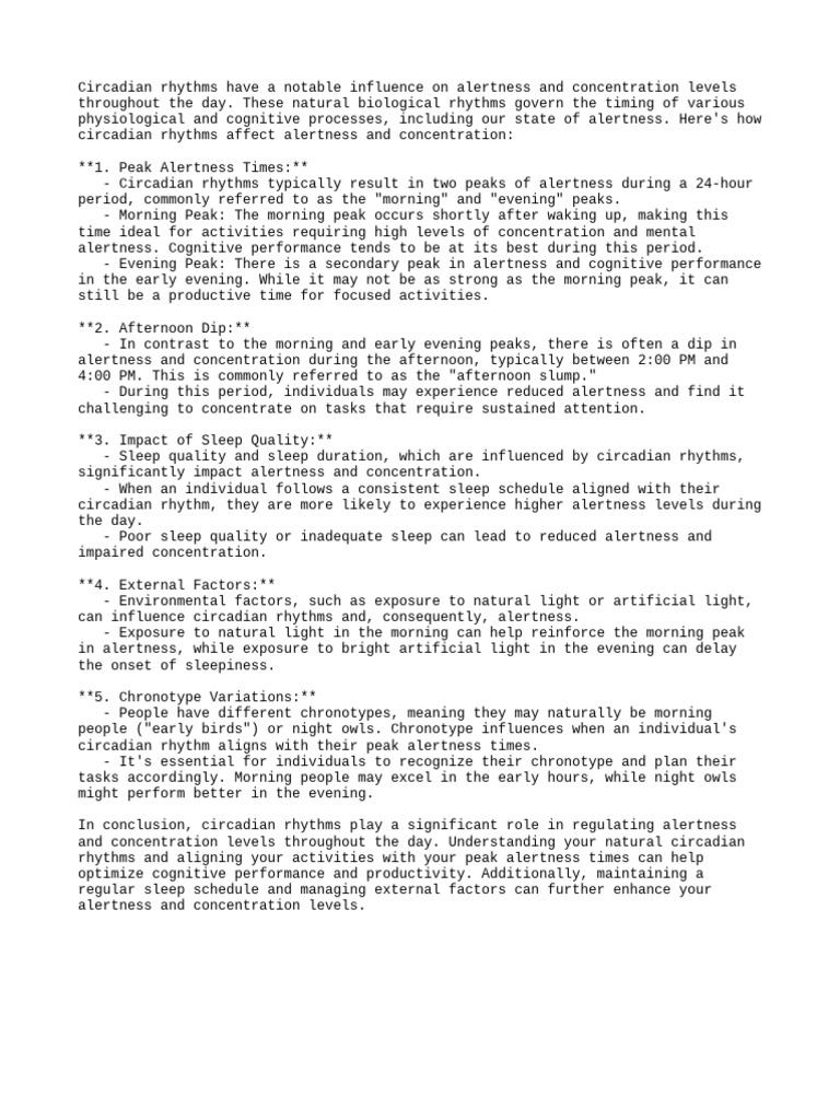 Alertness and Concentration Levels Throughout The Day | PDF | Sleep ...