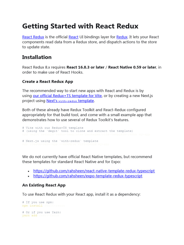 Getting Started With React Redux: Installation | PDF | Computers | Technology & Engineering