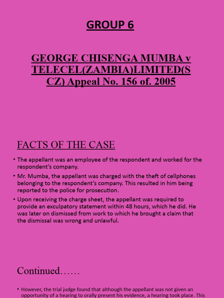 Mumba v Telecel: Dismissal Appeal Summary | PDF | Appeal | Judgment (Law)
