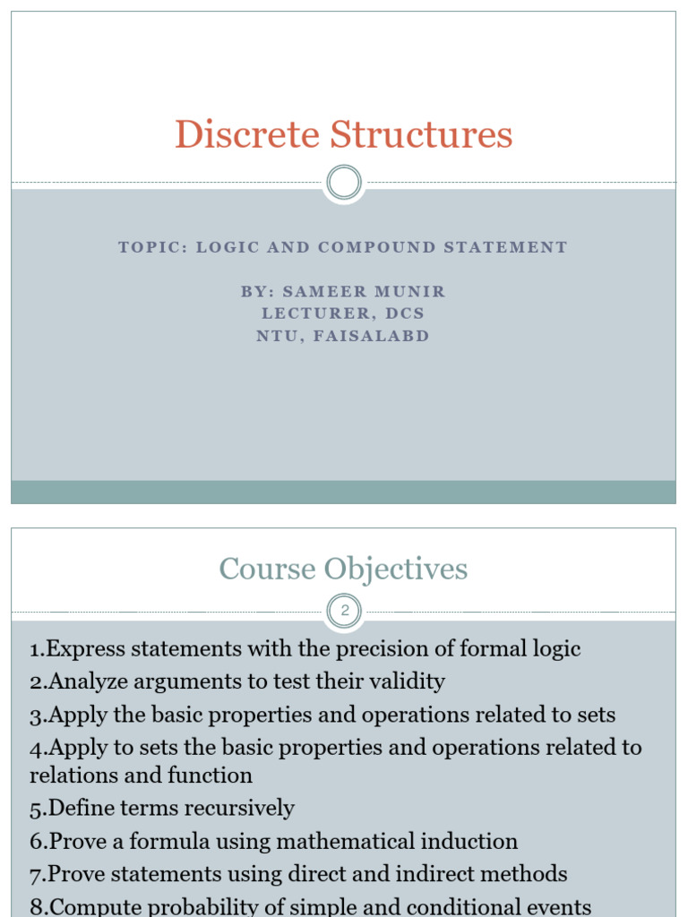 Lecture # 1 | PDF | Discrete Mathematics | Logic Lecture # 1 | PDF | Discrete Mathematics | Logic