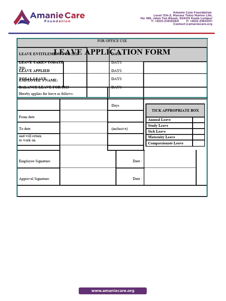 Leave Form - Amanie Care Foundation | PDF
