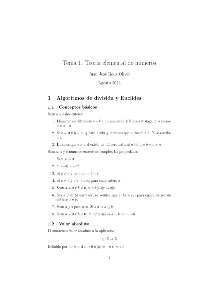 Tema_1__Teoría_elemental_de_números | PDF | Matemáticas | Teoría de los números