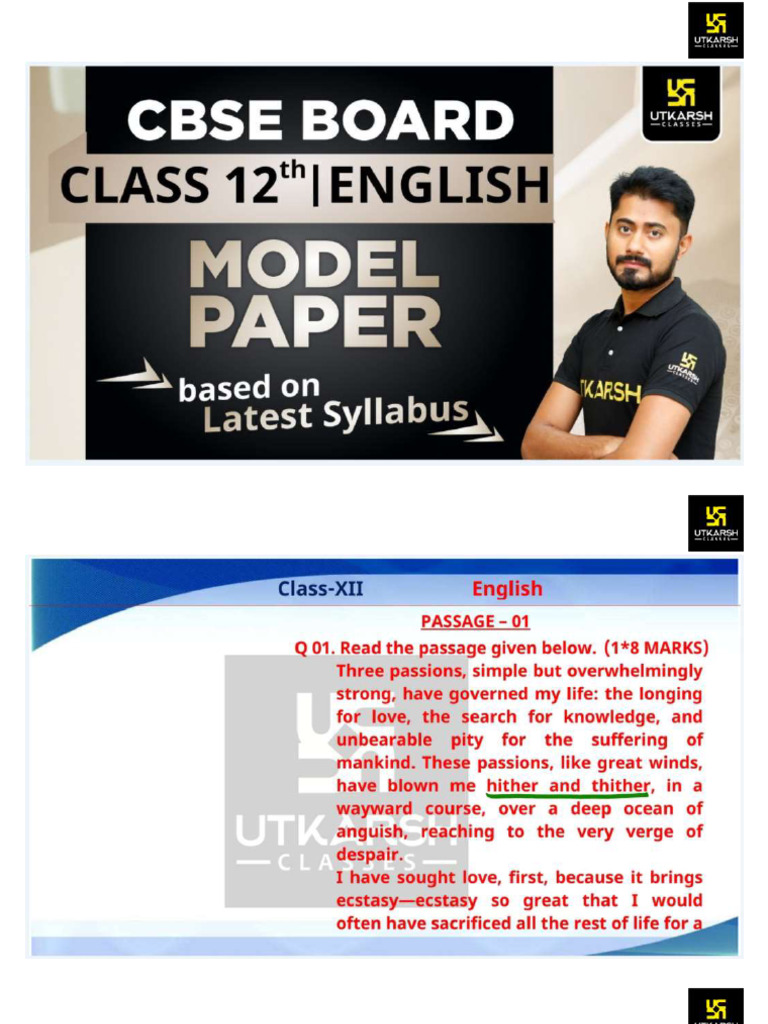 English Model Paper 2022 CBSE Board Class 12th Stream by Mahendra | PDF