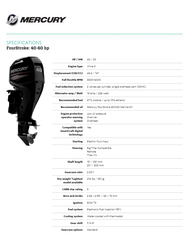 FourStroke 40 60 HP Mercury Marine Network Yacht Brokers | PDF ...