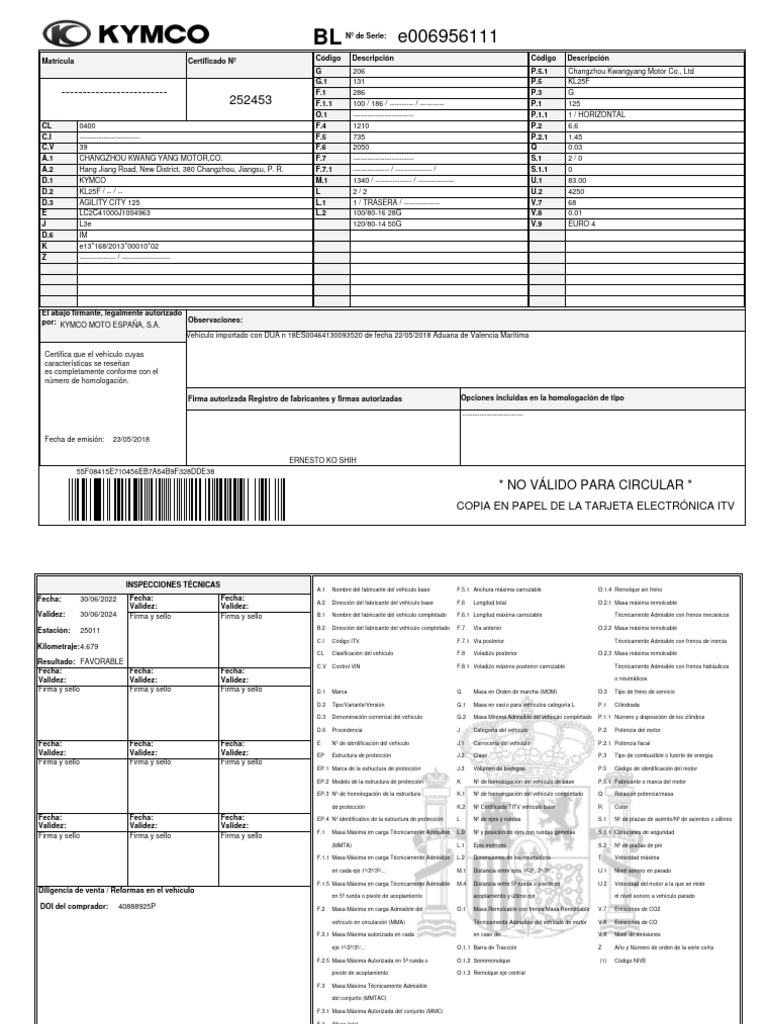Ficha Tecnica Kymco | PDF