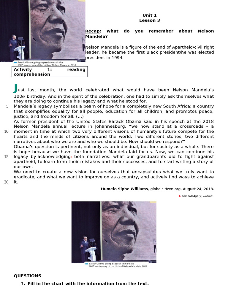 1ere Sti Unit 1 Lesson 3 2nde Pdf Nelson Mandela