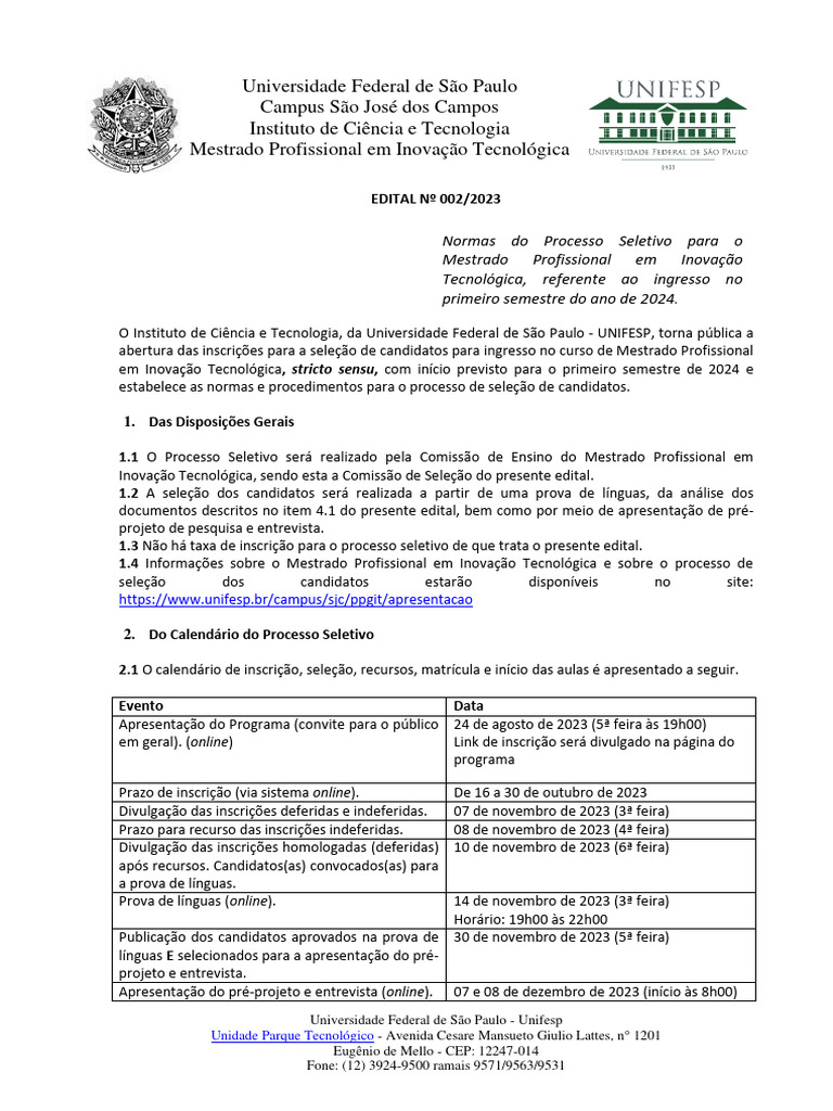 Edital Processo Seletivo 2024 | PDF