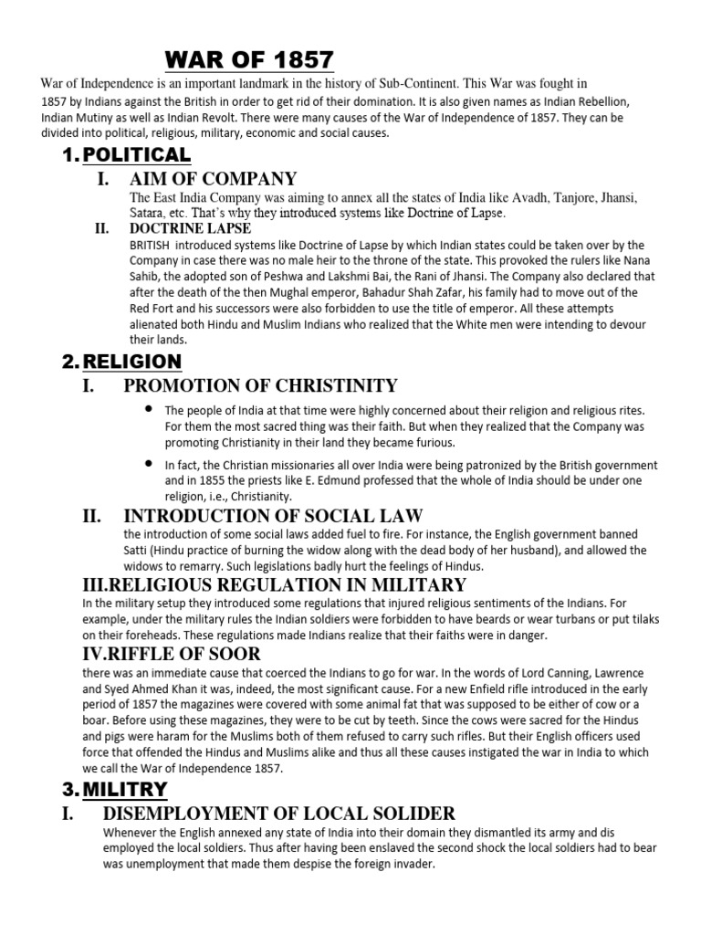 Causes of the 1857 Indian Rebellion | PDF