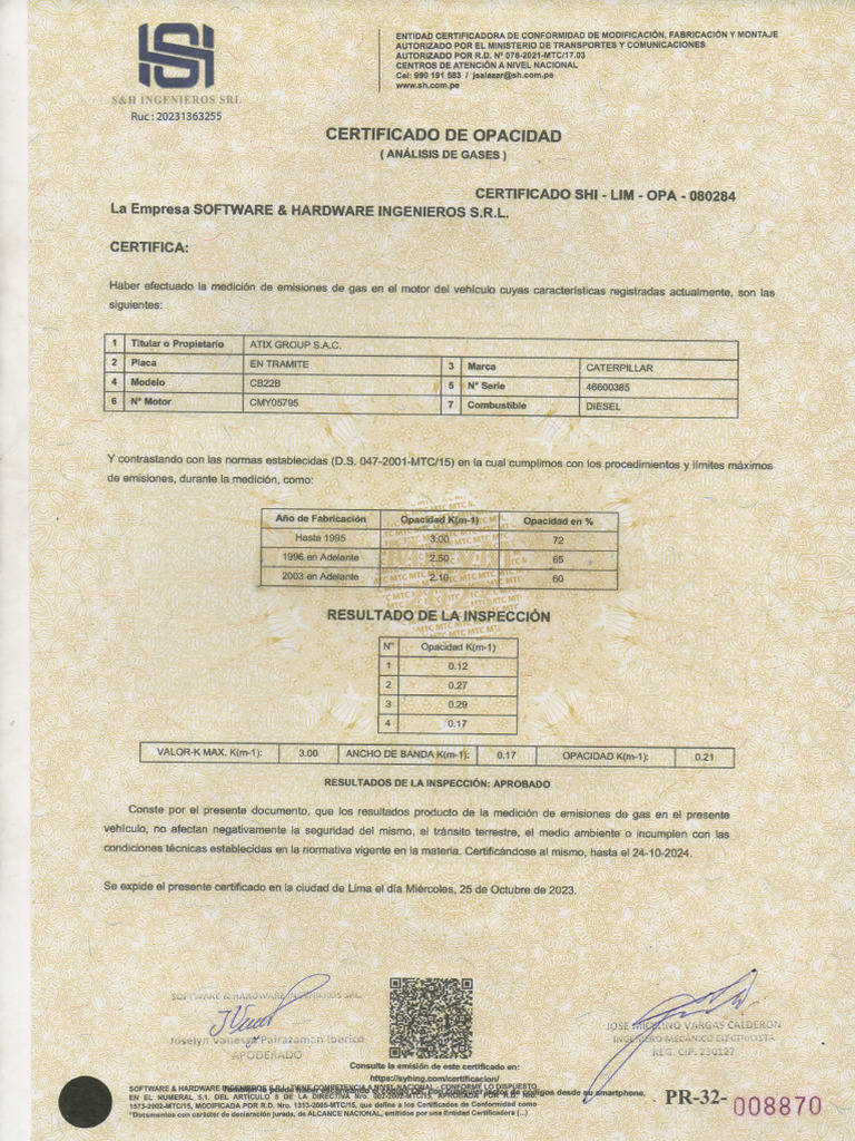 Certificado de Opacidad CB22B | PDF Certificado de Opacidad CB22B | PDF