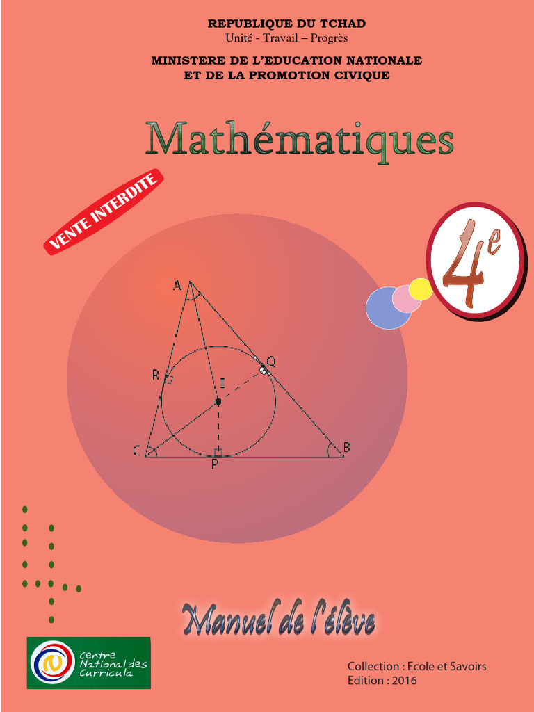 Manuel de Mathématiques 4ème Tchad | PDF | Cercle | Triangle