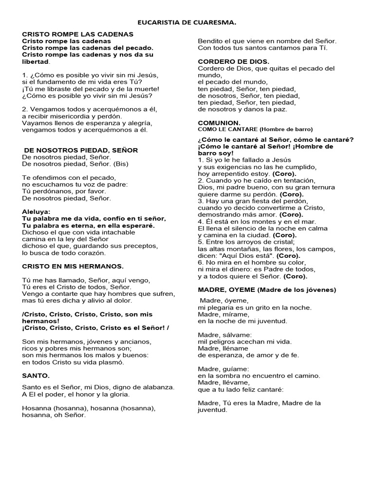 EUCARISTIA DE CUARESMA. Fiesta Santo Cristo | PDF | Cristo (título) | Pecado