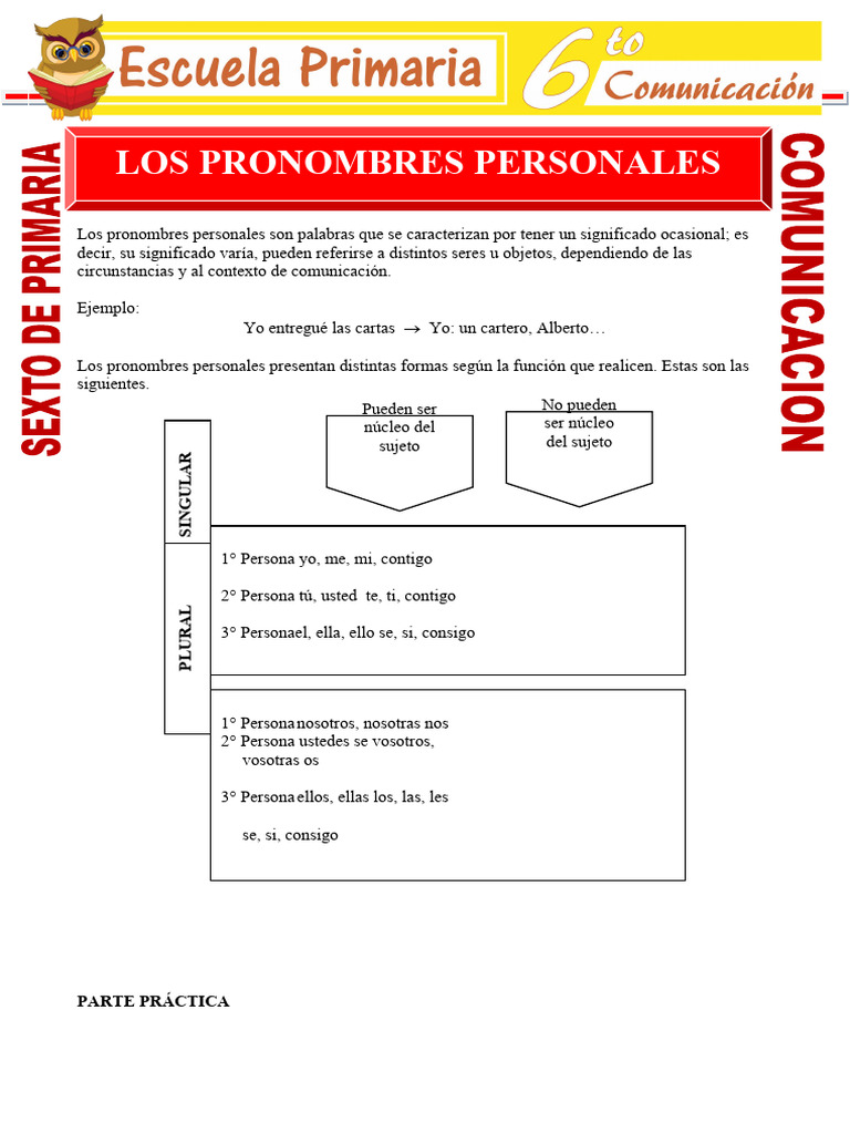 Actividades de Pronombres Personales para Sexto de Primaria | PDF ...