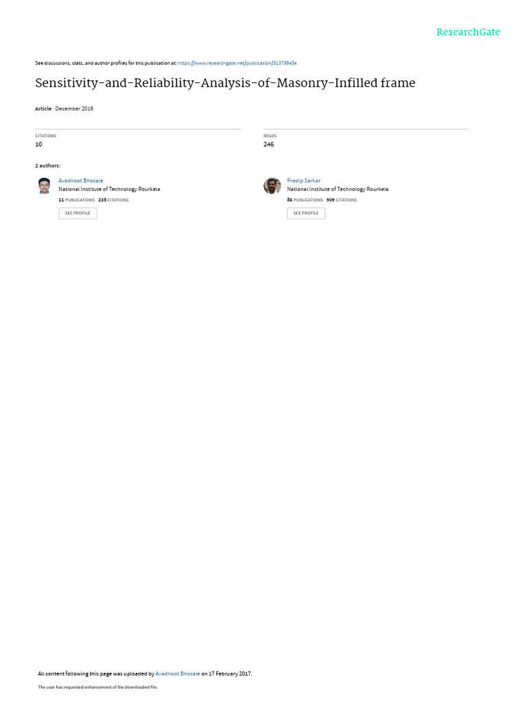 Sensitivity and Reliability Analysis of Masonry Infilled Frames | PDF