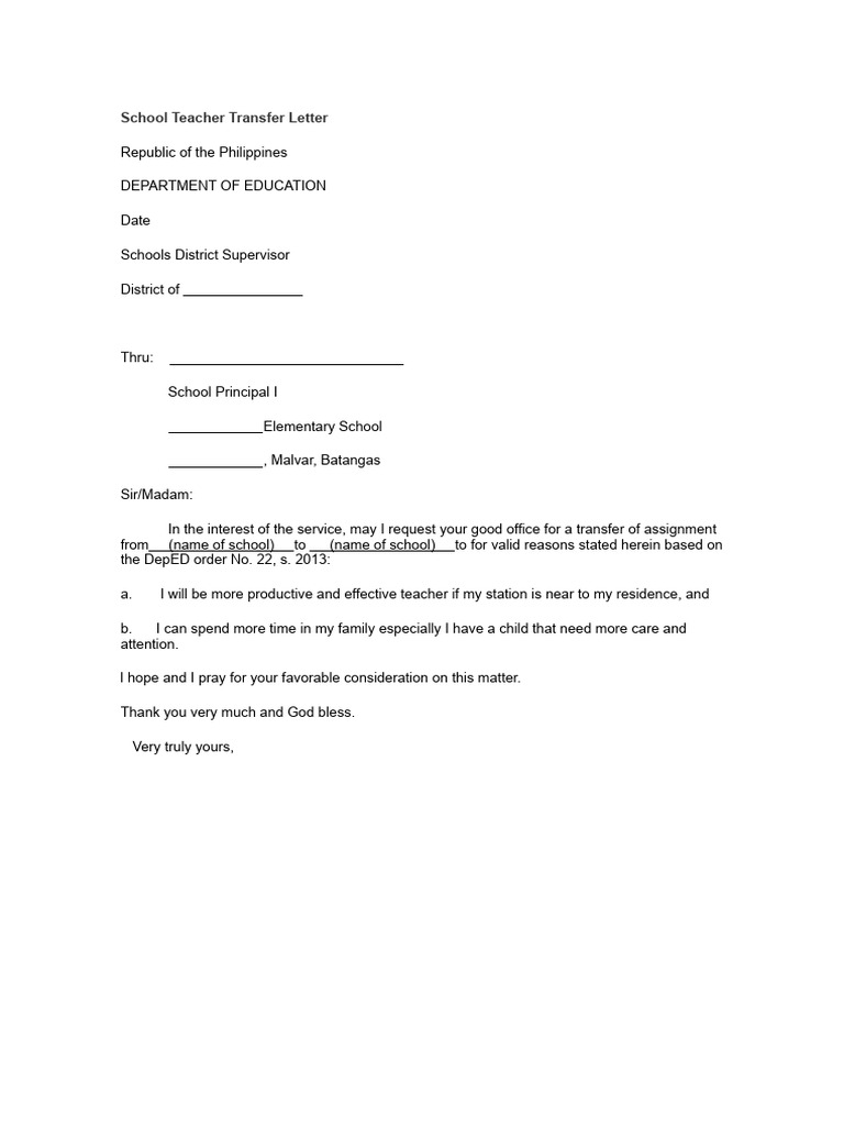School Teacher Transfer Letter Template | PDF