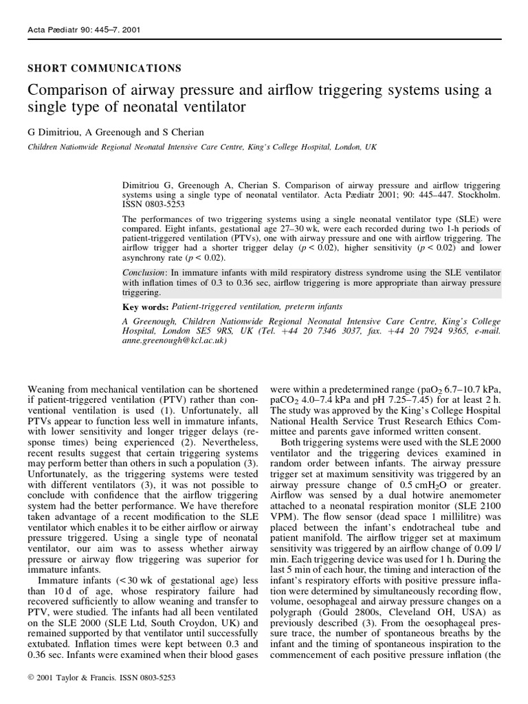 Comparison Of Airway Pressure And Airflow Trigger Pdf Health Sciences Diseases And Disorders 